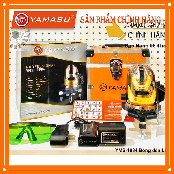 Máy Cân Bằng Laser Yamasu 2 Pin 5 Tia Xanh Bóng Led(YMS-1984) kèm chân